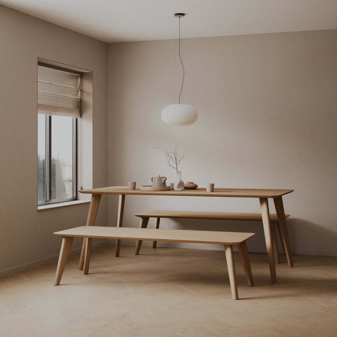 Handmade Solid Oak Dining Set: Swiss Edge, Rounded Corners, UK Made - Etsy