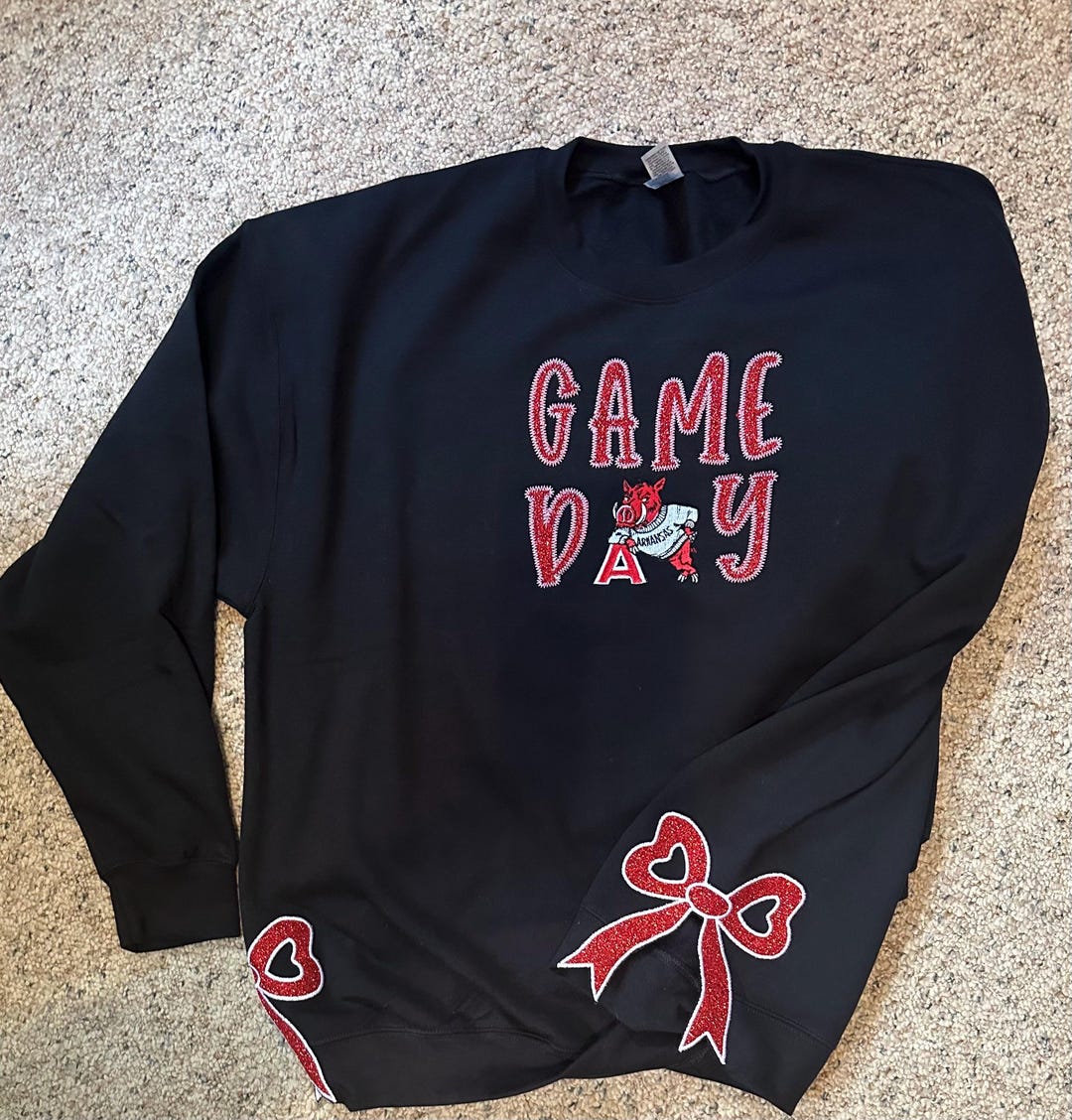 Razorback Sweatshirt With Trendy Side Bow and Glitter, Custom Gifts ...