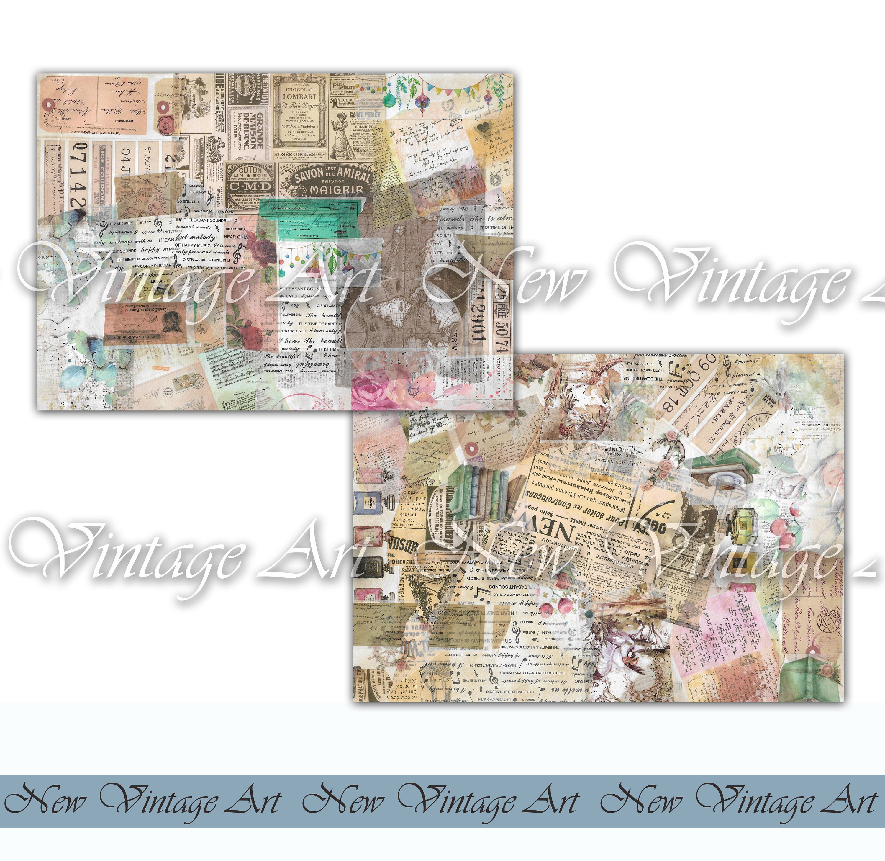 Vintage Decorative Collage Paper Digital Kit - Etsy