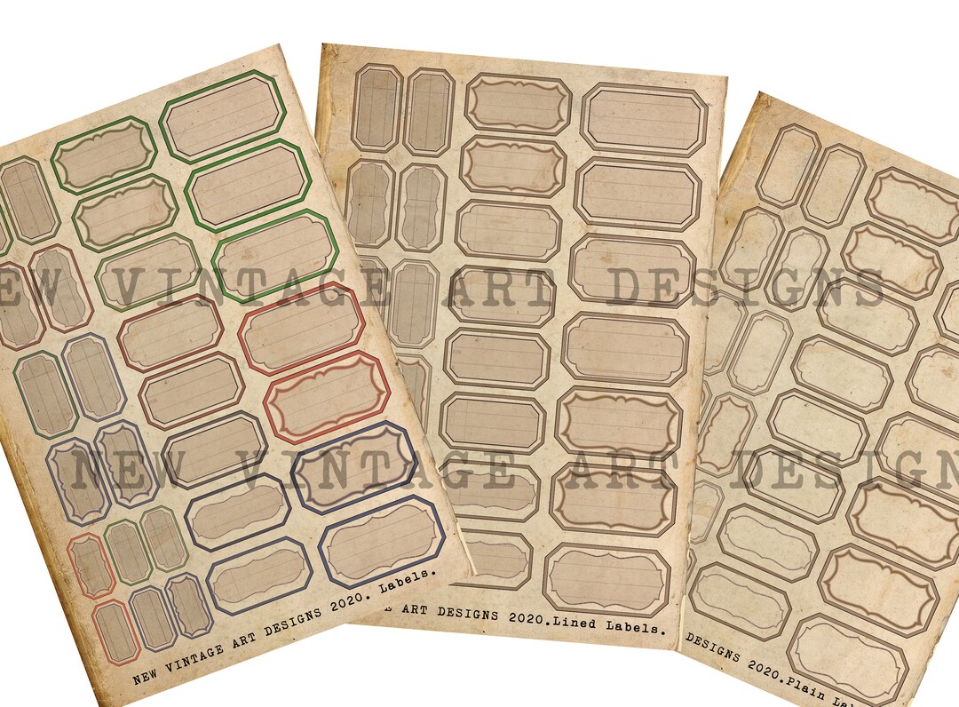 Vintage Labels Plain, Lined & Colored for Journals, Albums Scrapbooking ...