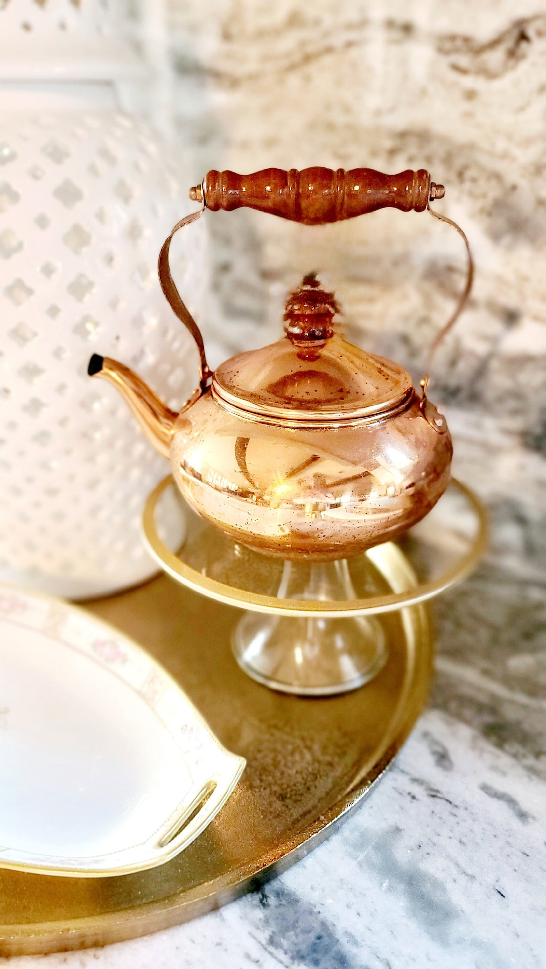 Vintage Copper Teapot With Original Spout Plug Wooden Handle - Etsy