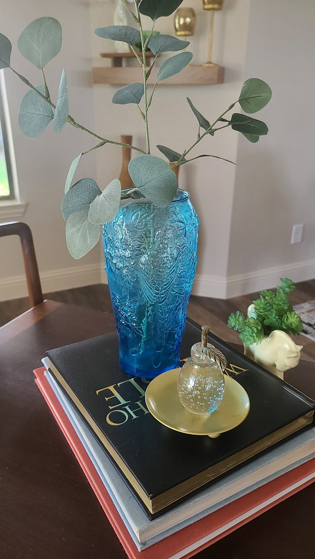 Vintage Blue1970's Tiara Exclusives Glass PARROT VASE by Indiana Glass ...