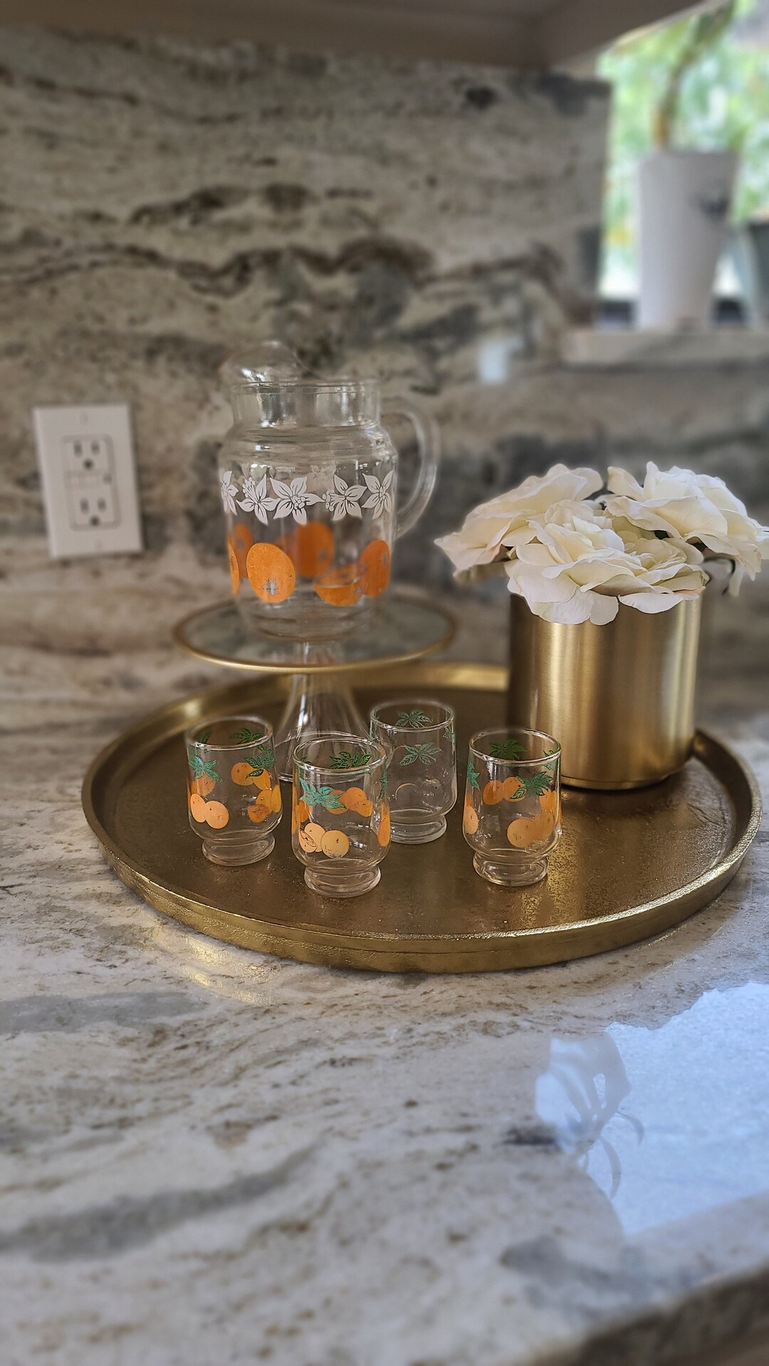 Vintage Orange Blossom Juice Pitcher Set by Anchor Hocking | Original ...