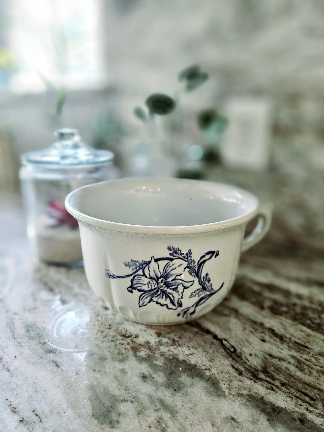 Antique English Blue Floral Chamber Pot: Victorian Transferware Decor ...