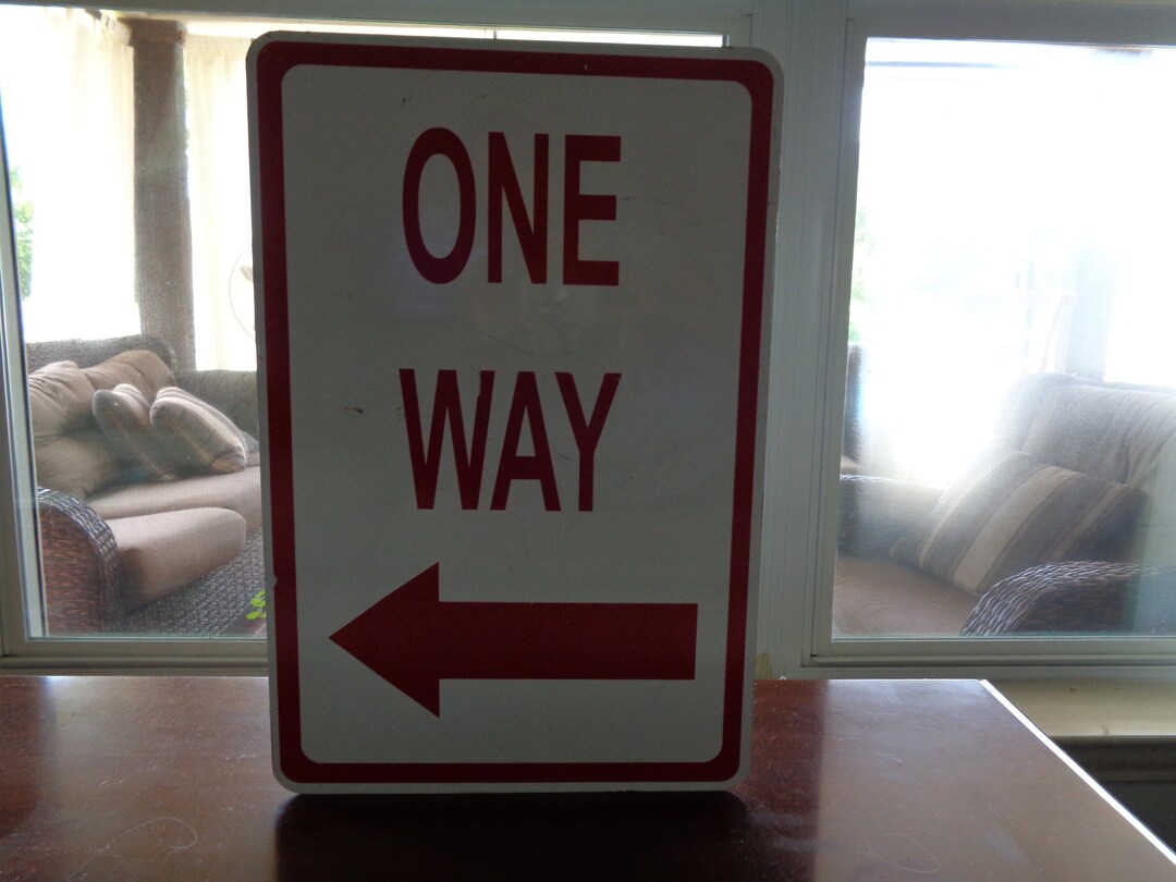 Vintage "one Way" Arrow Directional Red Vinyl White Metal Road Sign - Etsy
