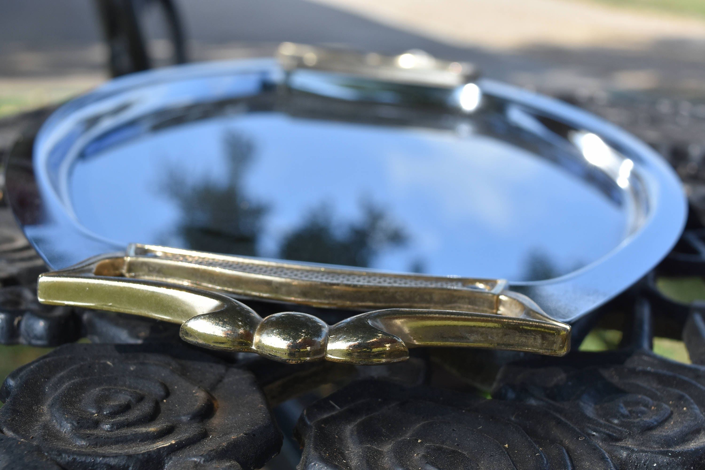 Kromex Silver Serving Tray With Brass Handles | Etsy