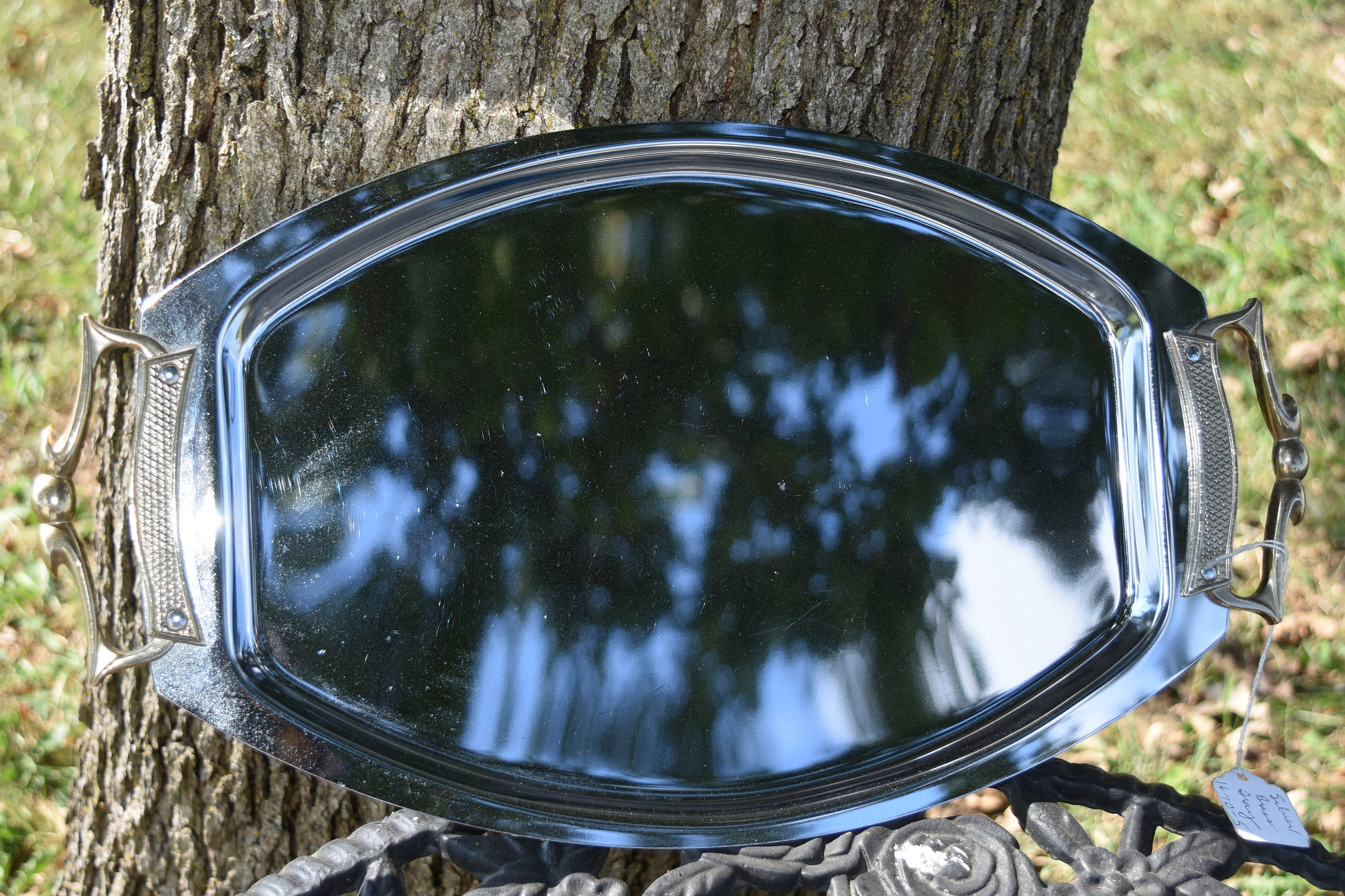 Kromex Silver Serving Tray With Brass Handles | Etsy