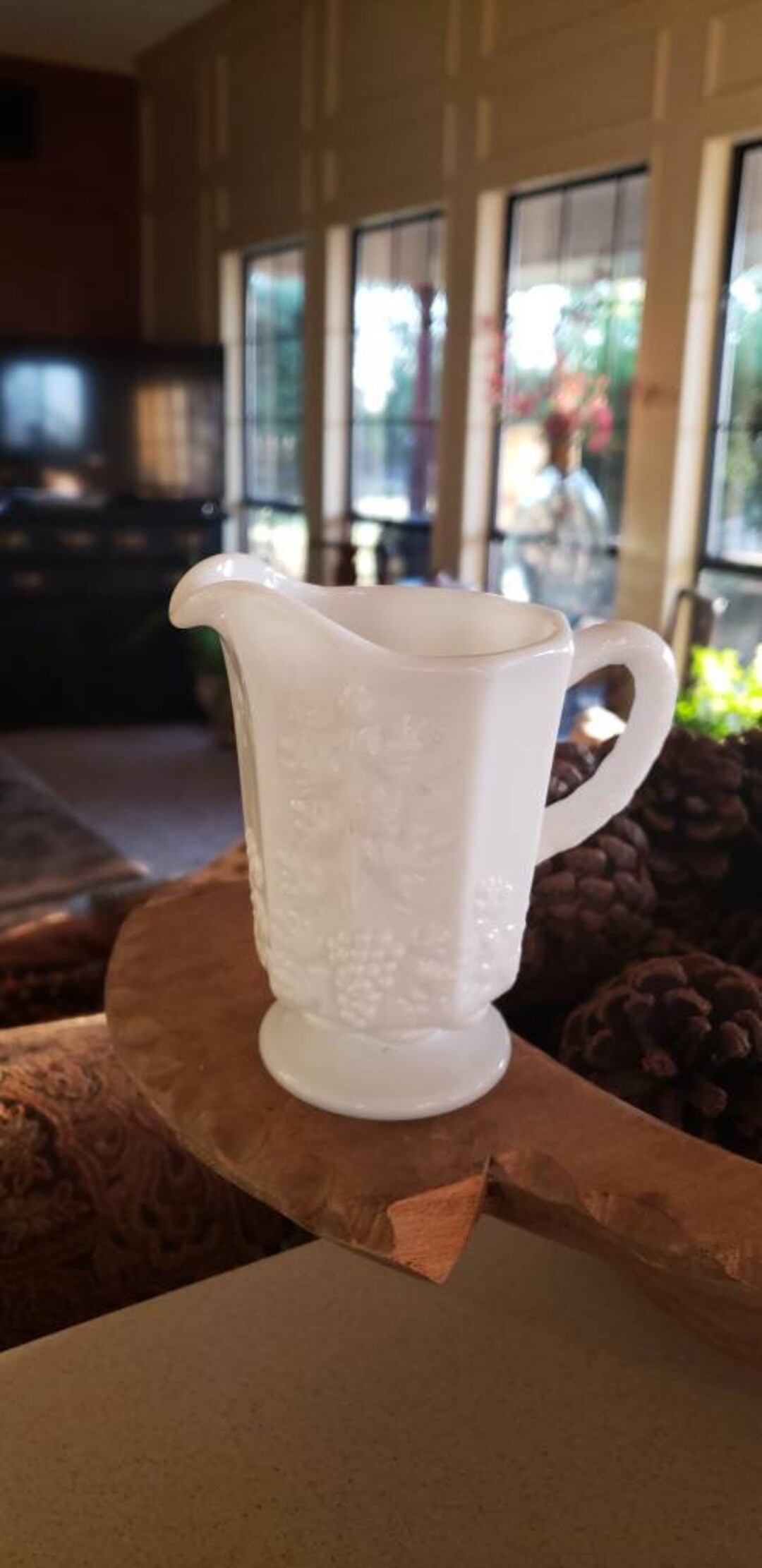 Vintage Fostoria Milk Glass Pitcher Cluster of Grapes Motif 4.5" Height ...