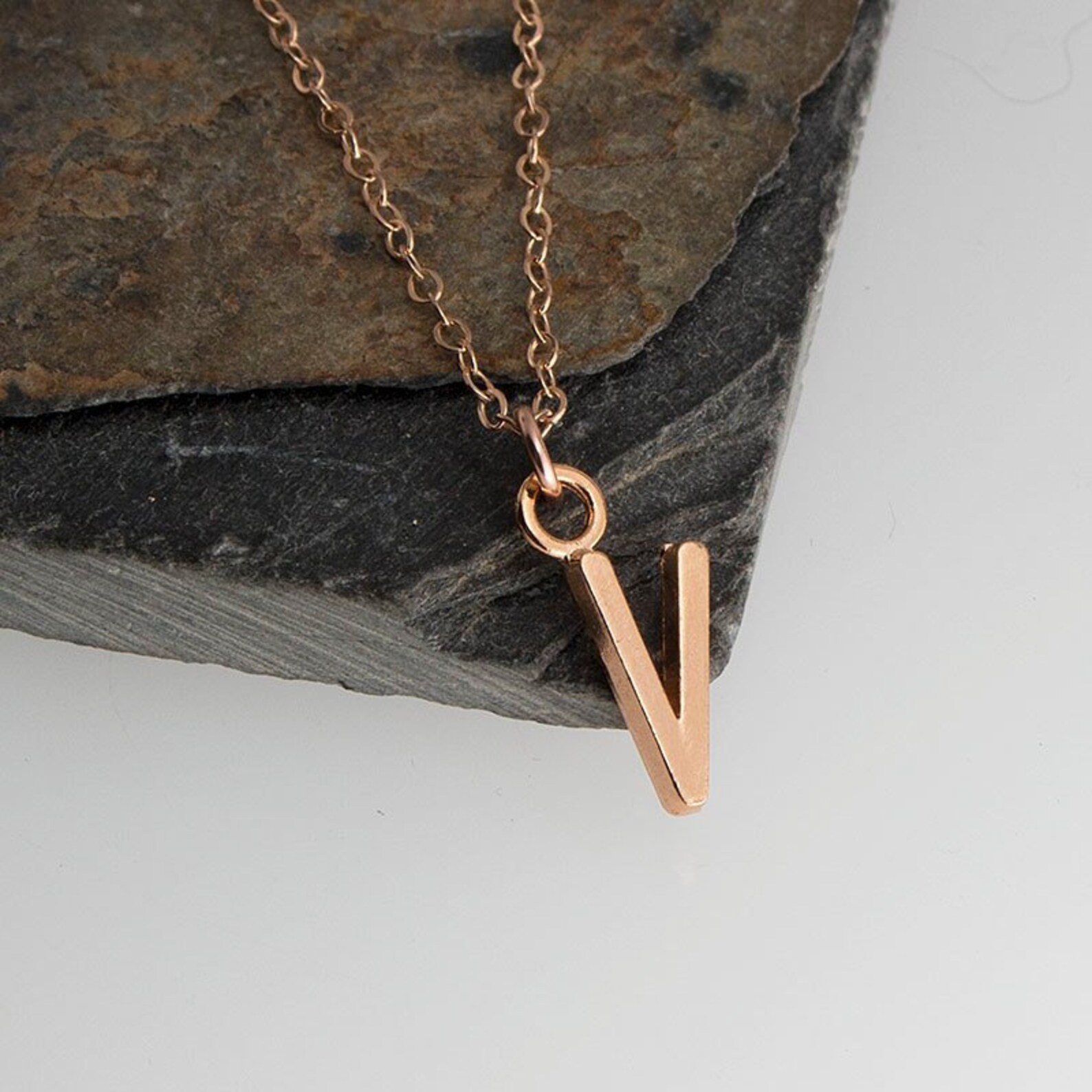 Rose Gold V Letter Alphabet Charm Initial Letter Necklace - Etsy