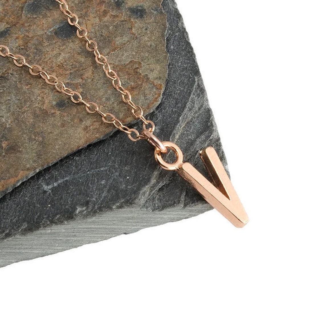 Rose Gold V Letter Alphabet Charm Initial Letter Necklace - Etsy