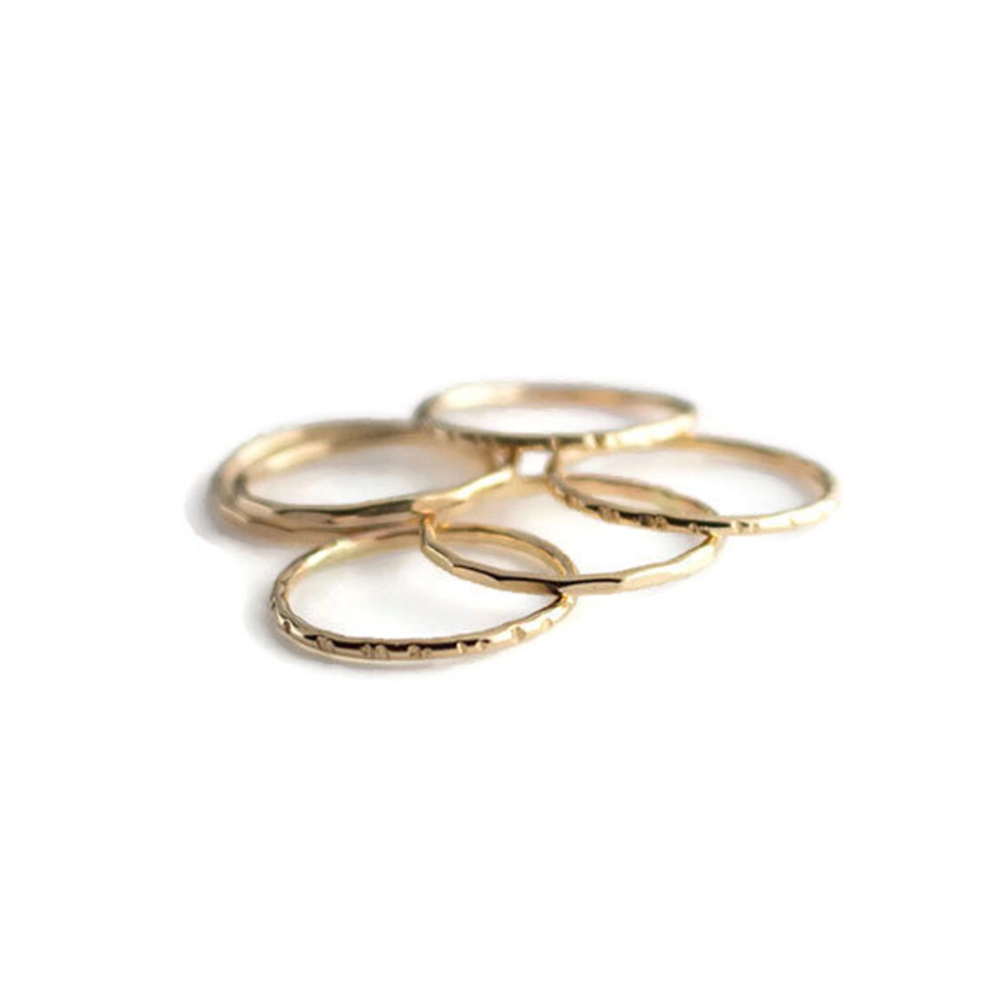 Set of Two Tiny Gold Filled Stackable Rings Hammered Finish - Etsy
