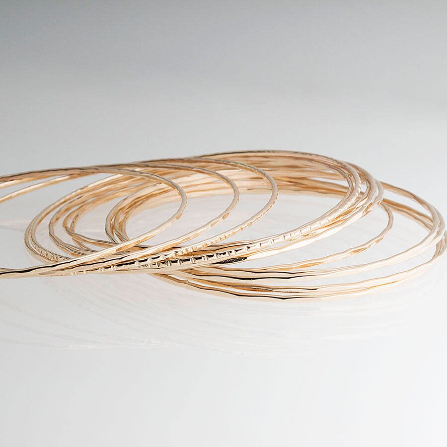 Handmade 14K Gold Filled Bangles Hammered Stacking Bangle Set ...