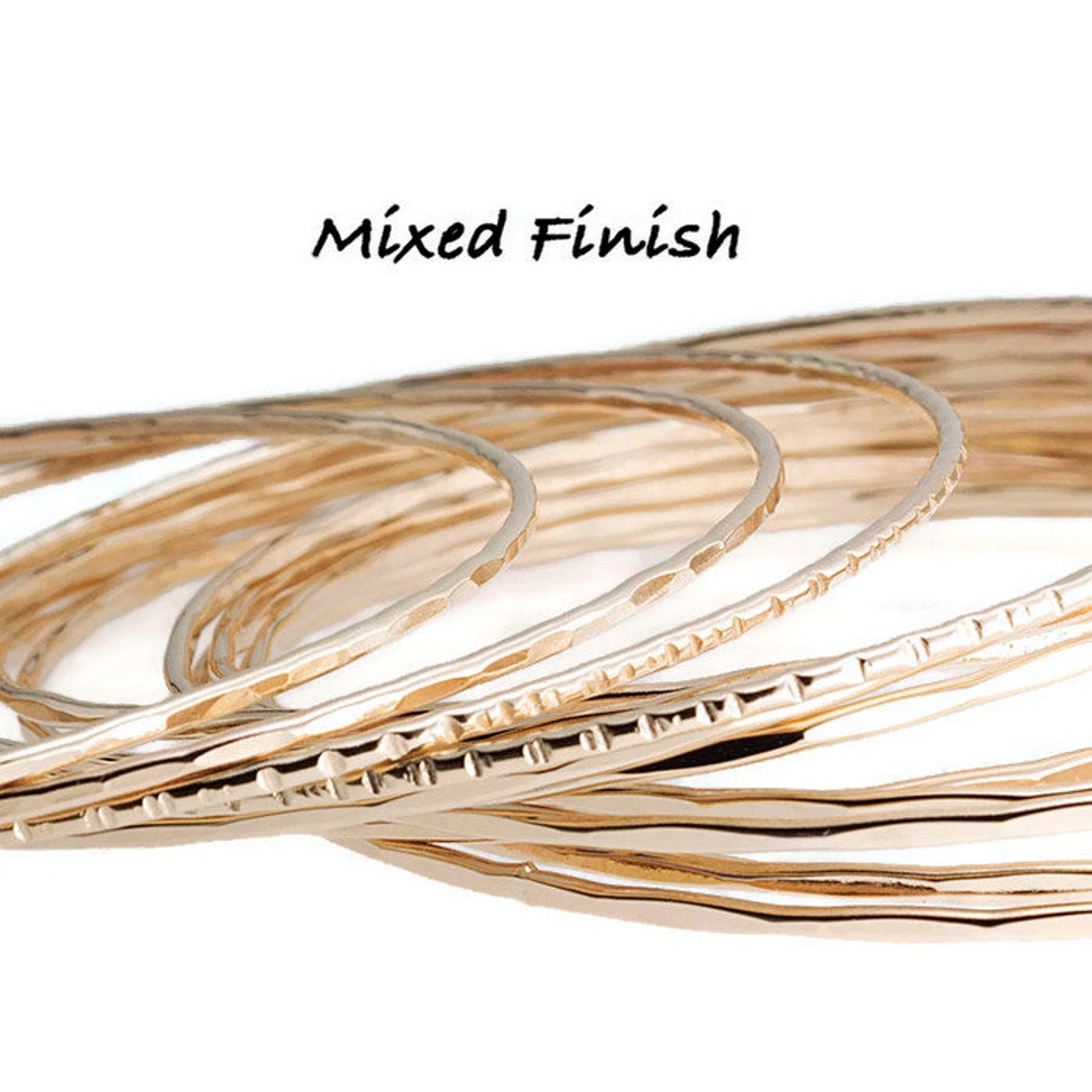 14K Gold Bangles Mixed Finish Bangles Handmade Bangles Dainty Jewelry ...