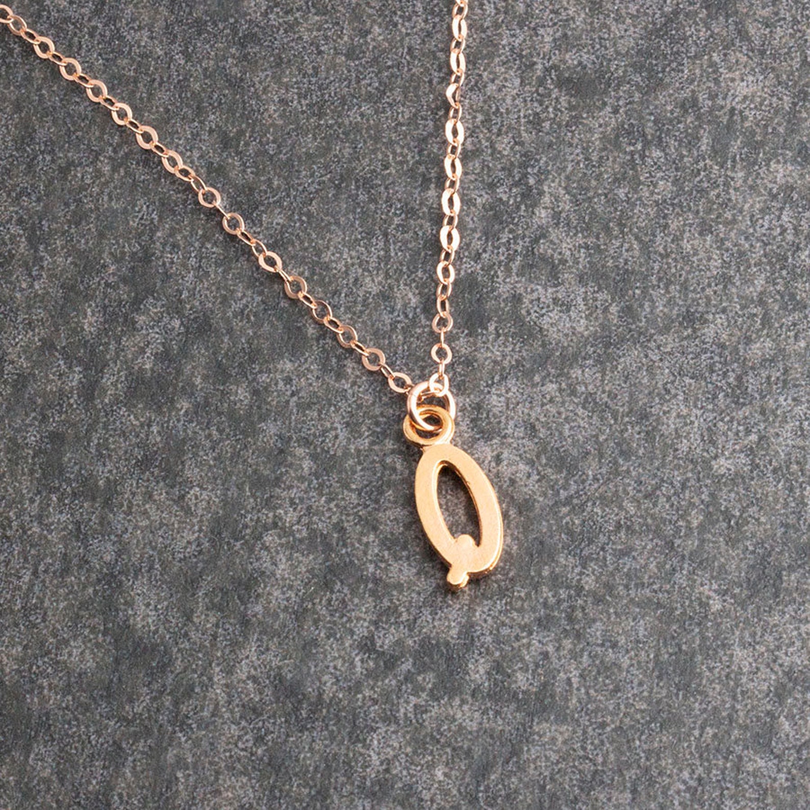 Rose Gold Q Letter Necklace Charm Initial q - Etsy