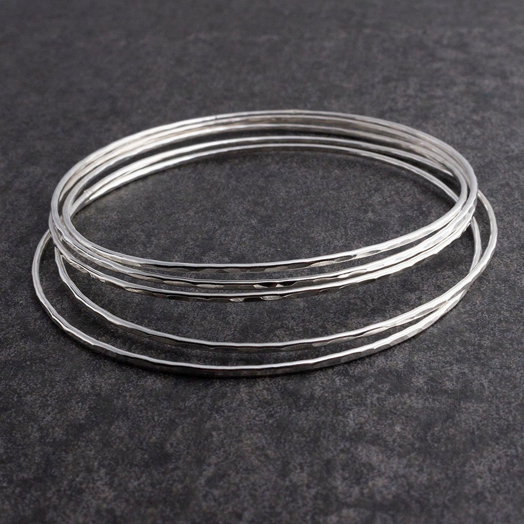 5 Silver Bangles, Silver Bangle Set, Handmade Bangles, Hammered Bangles ...