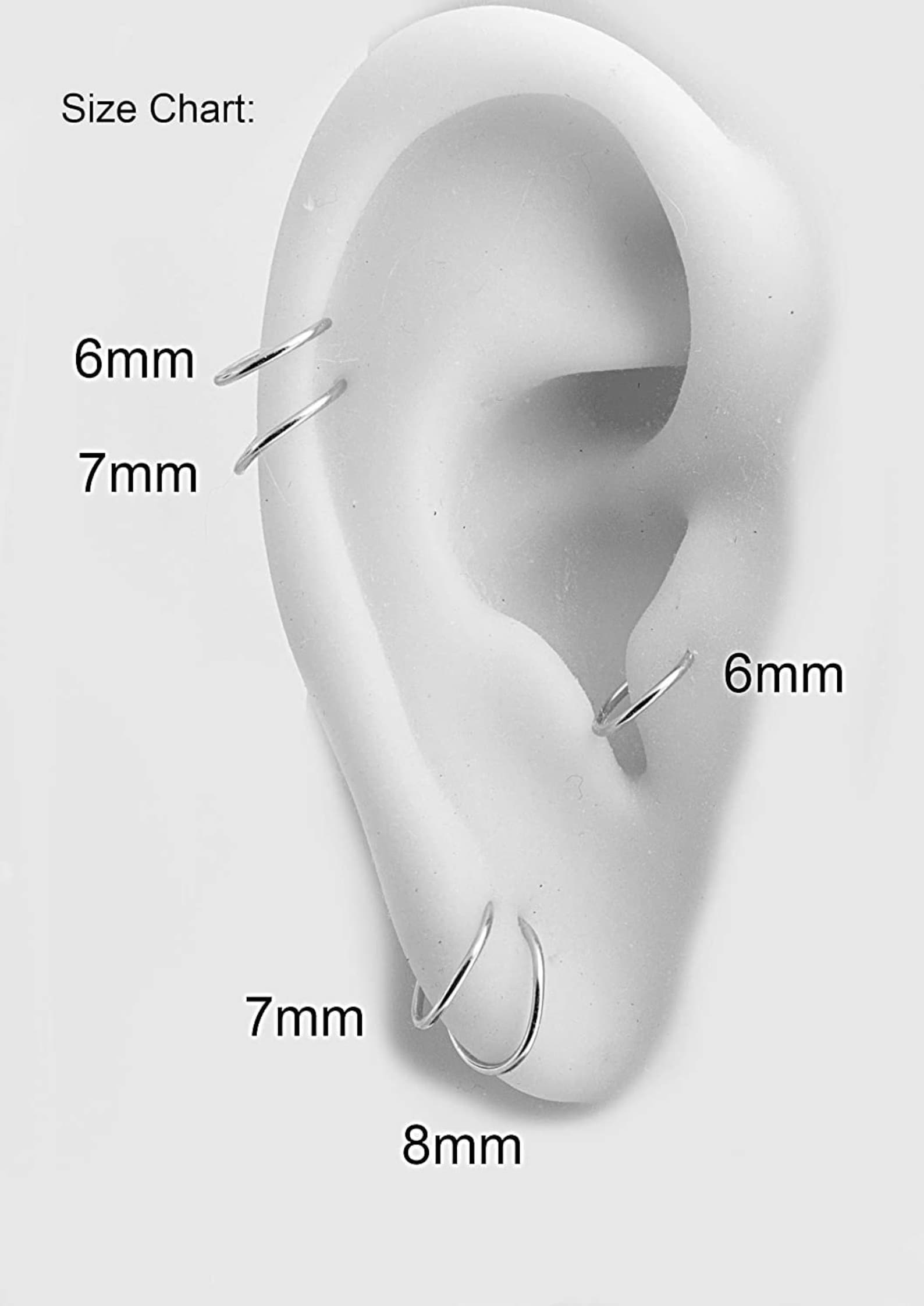 Sterling Silver Hoop Tragus Piercing Earrings Inner Diameter 7-8-9mm ...