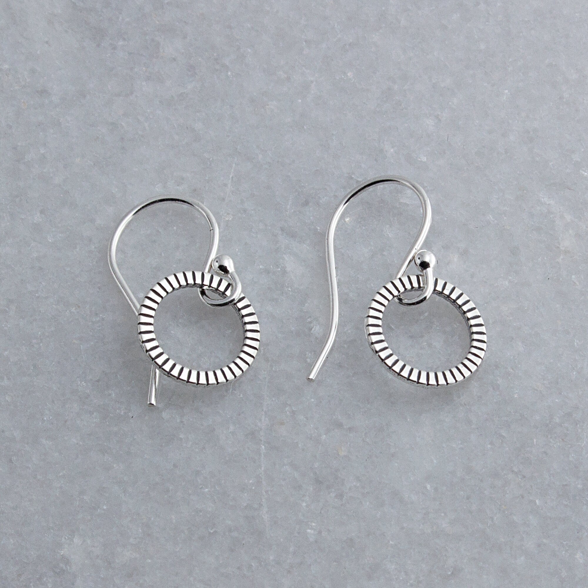 9mm Line Hammered Ring Drop of Solid Sterling Silver Earrings | Etsy