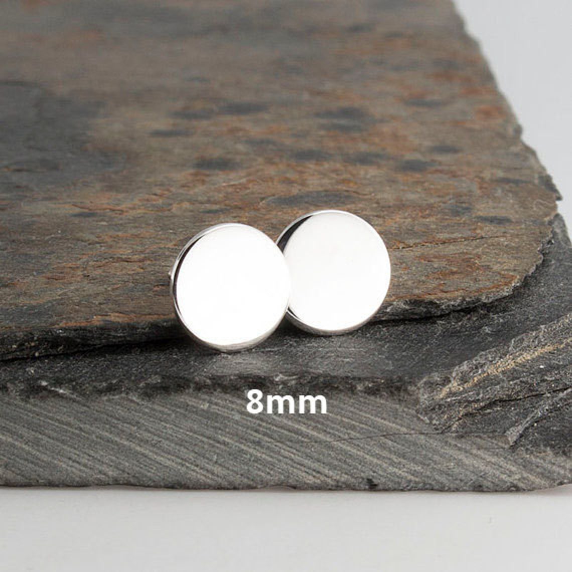 8mm Modern Jewelry Round Disc Studs Post Earrings Sterling - Etsy