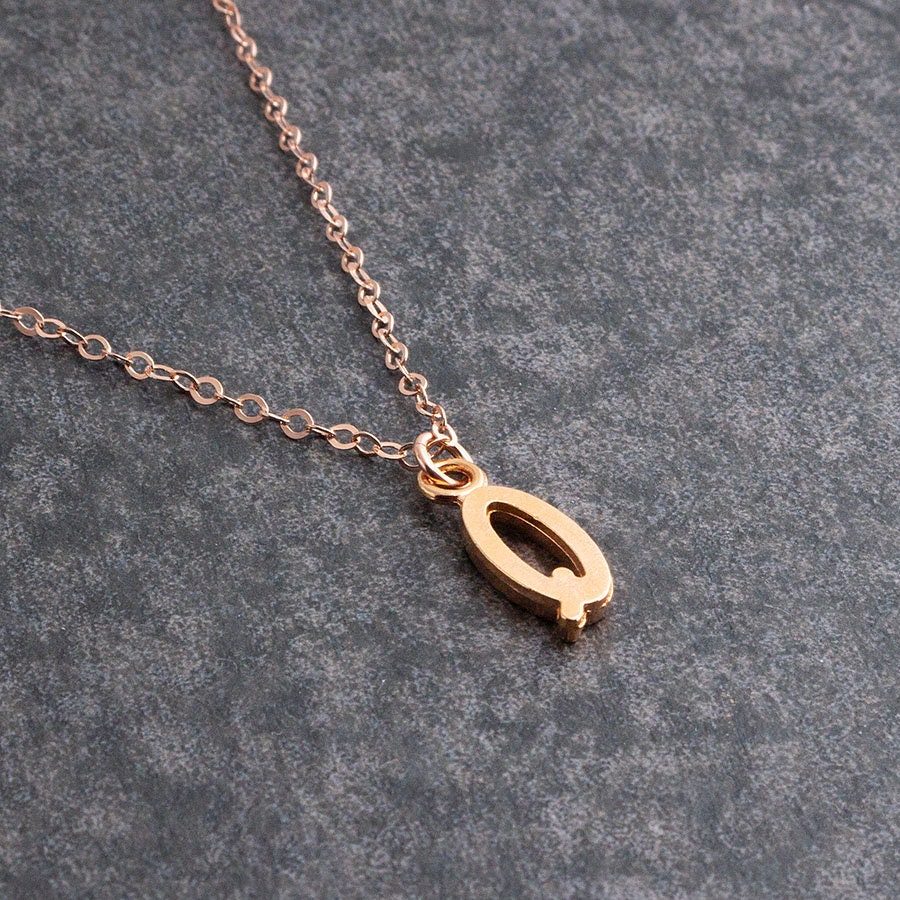 Rose Gold Q Letter Necklace Charm Initial q - Etsy