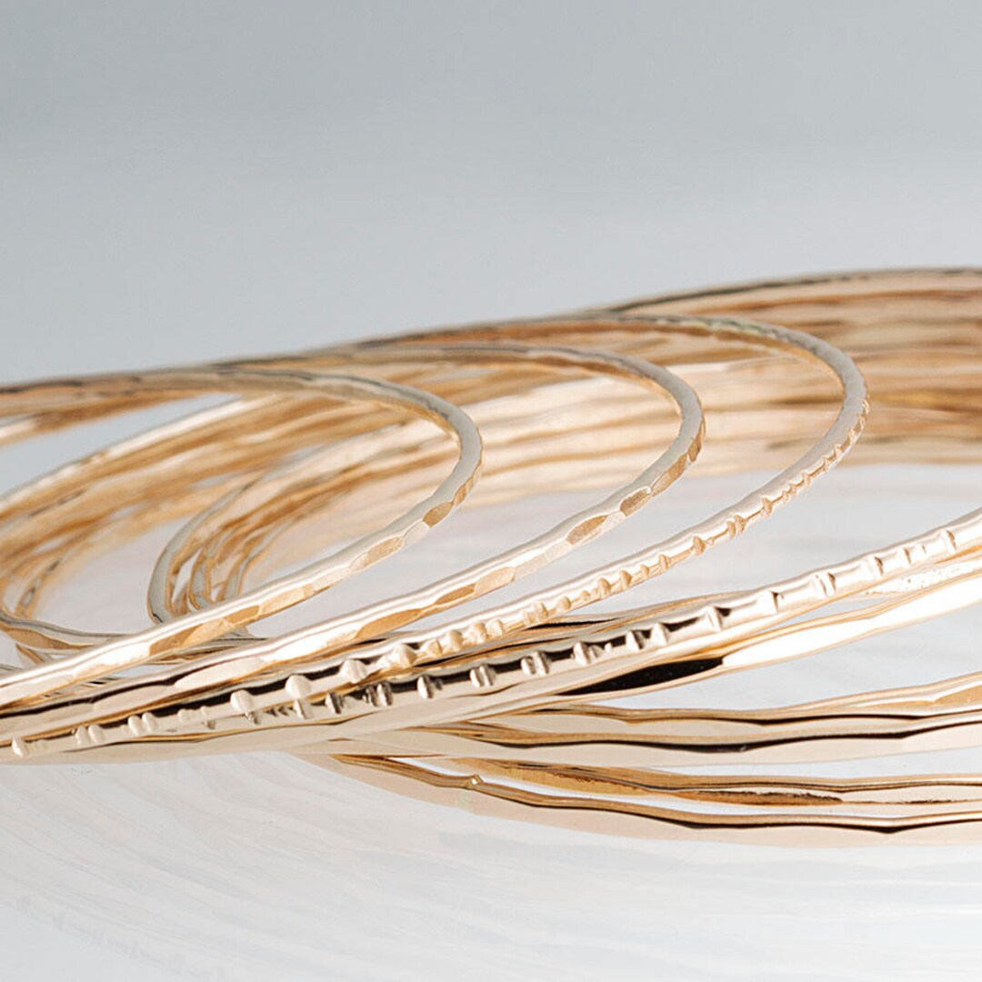 Handmade 14K Gold Filled Bangles Hammered Stacking Bangle Set ...