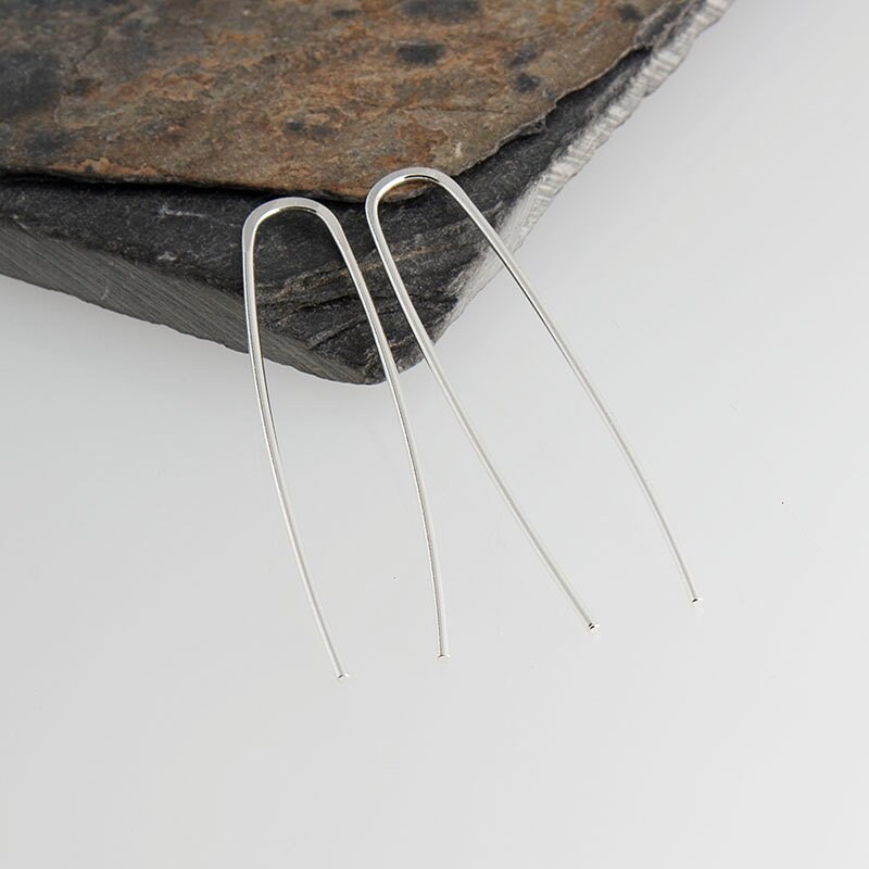 Long Silver Line Arc Minimalist Arc Line Earrings Horseshoe - Etsy