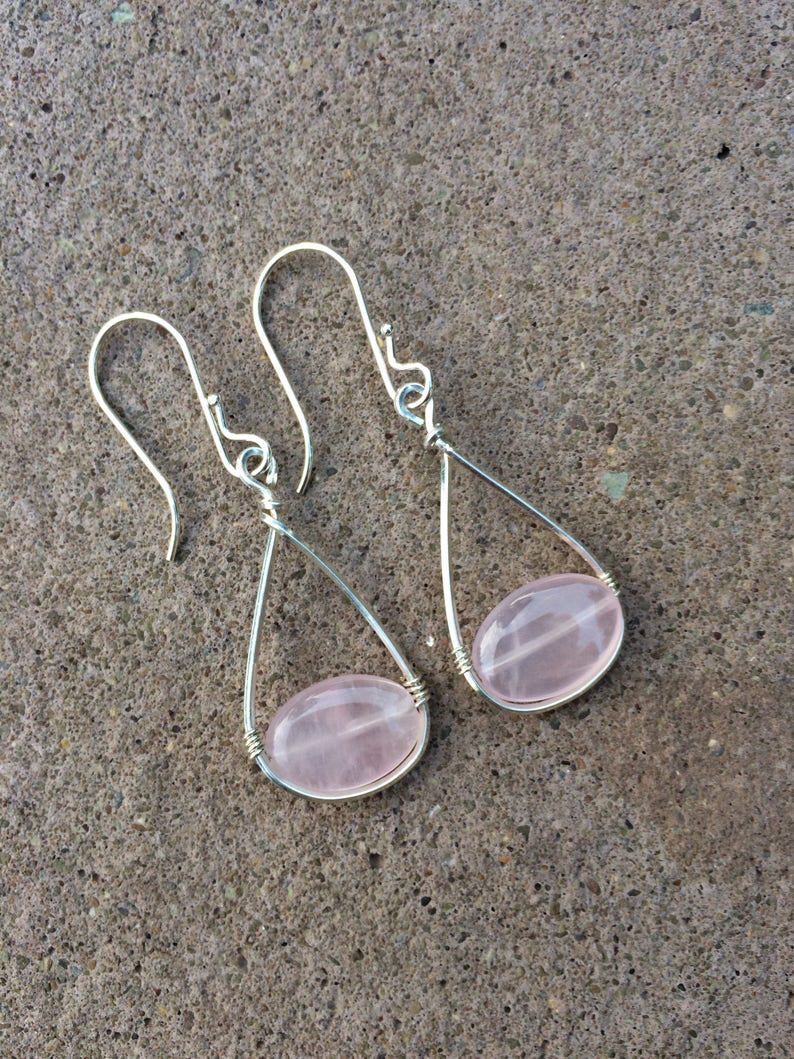 Rose Quartz Crystal Earrings Sterling Silver Rose Quartz | Etsy