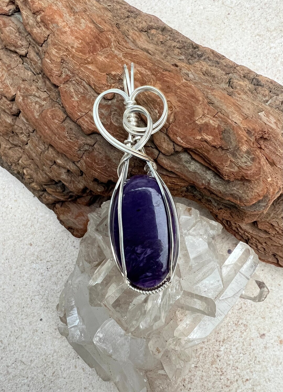 Charoite Pendant, Wire Wrapped Chariote, Reiki Infused ...
