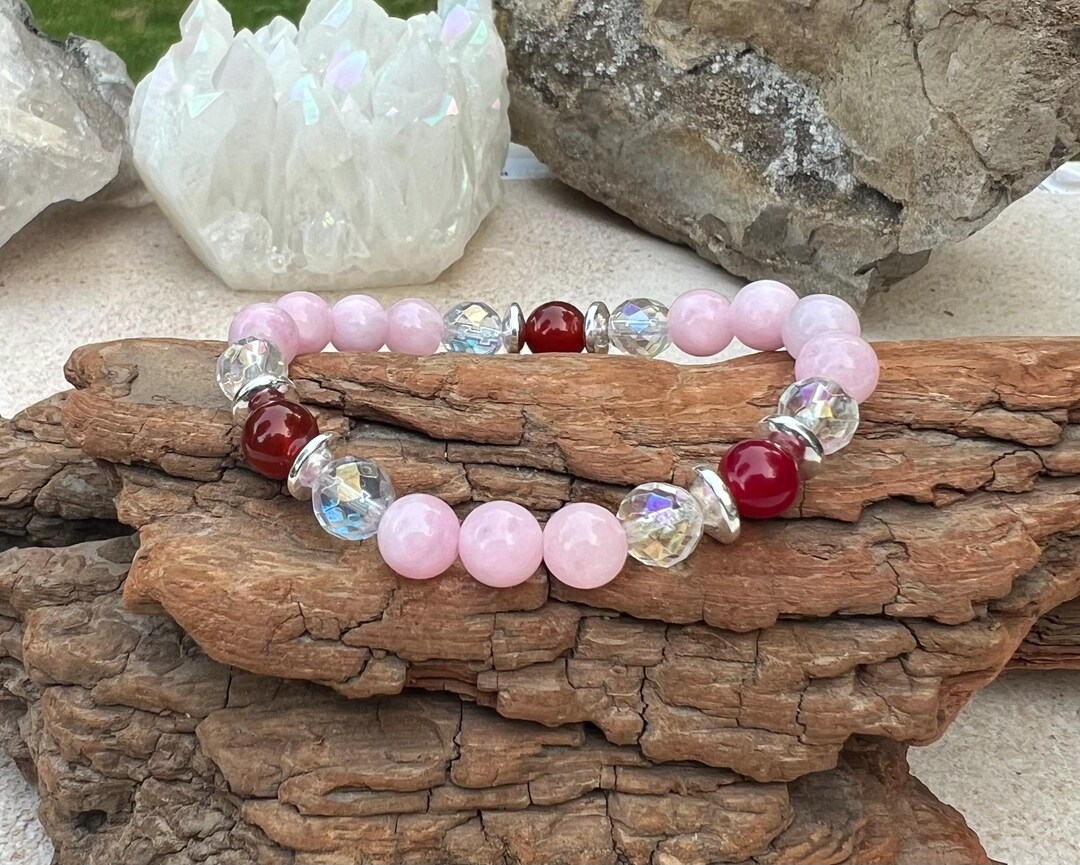 Aphrodite Goddess Crystal Bracelet: Kunzite, Red Agate, Angel Aura - Etsy