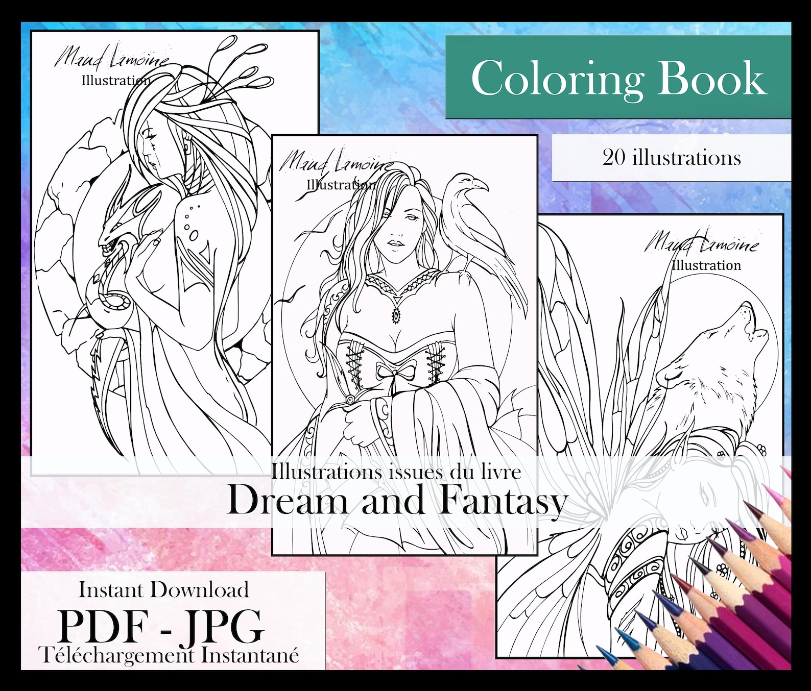 Dream and Fantasy - 20 Coloring Pages - Instant Download Printable ...