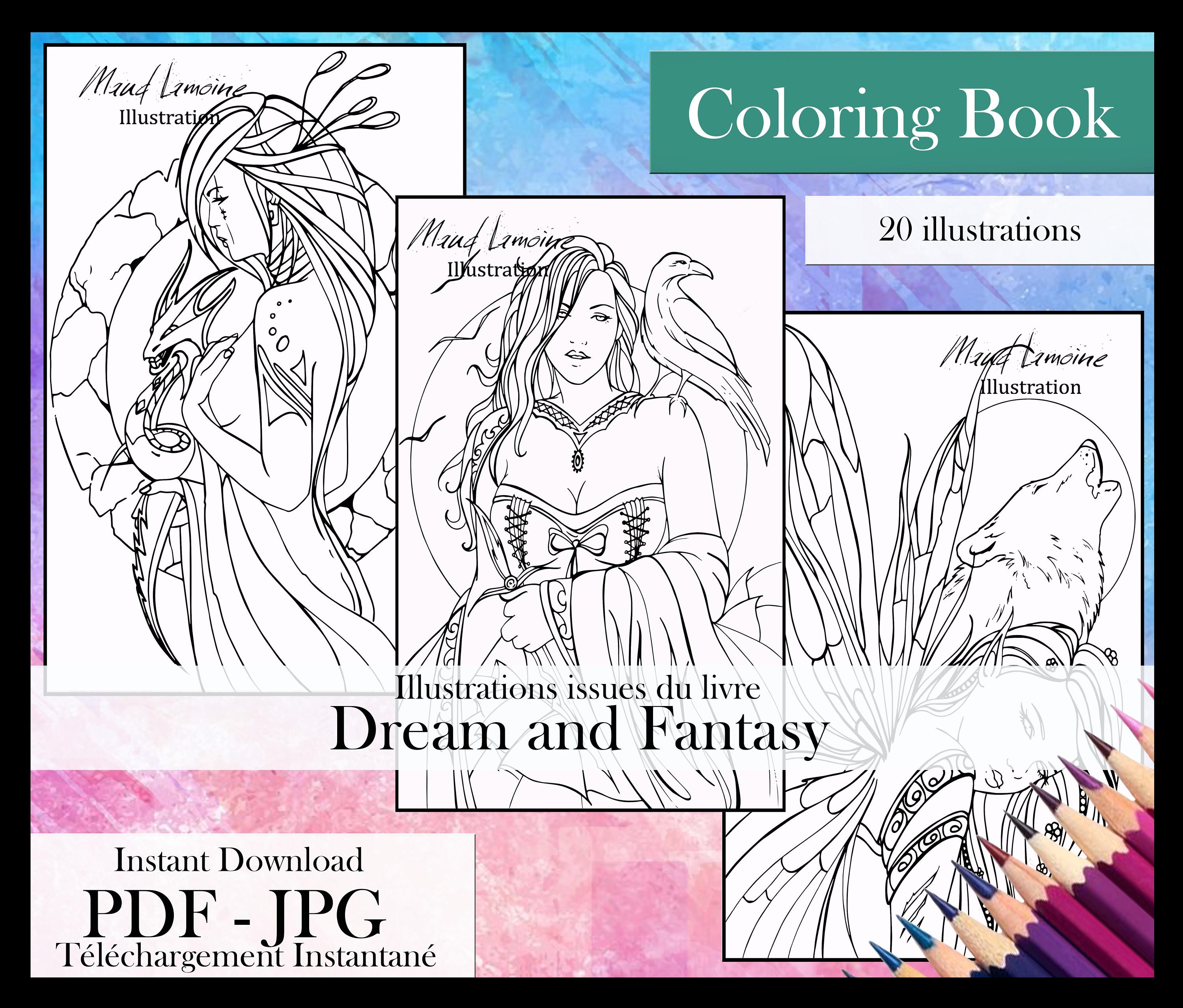 Dream and Fantasy - 20 Coloring Pages - Instant Download Printable ...