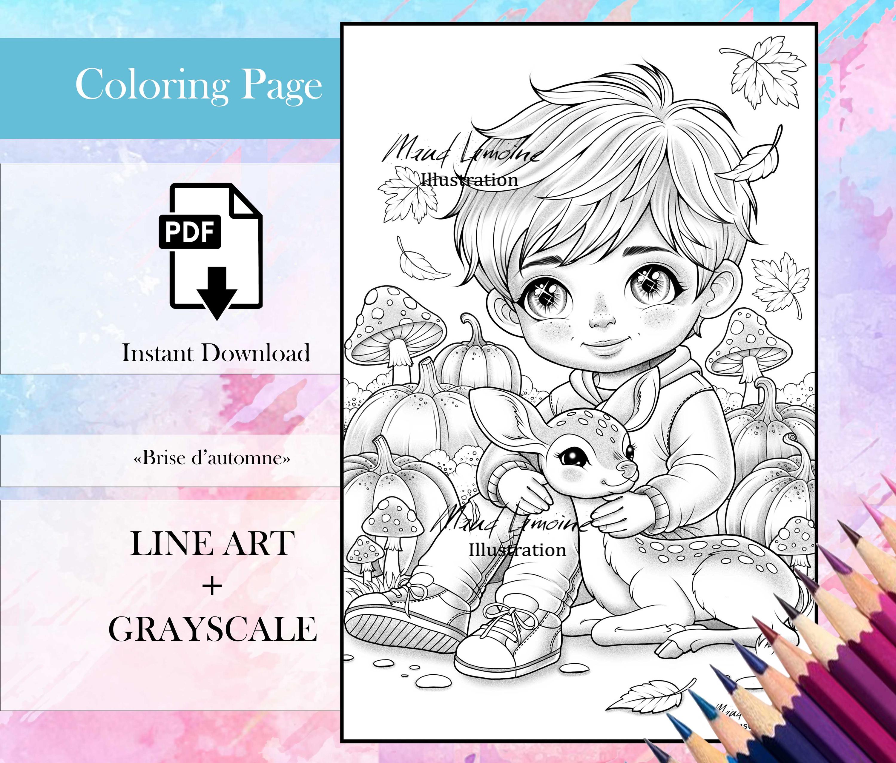 Autumn Breeze - Coloring Page - Coloring Page - Instant Download ...