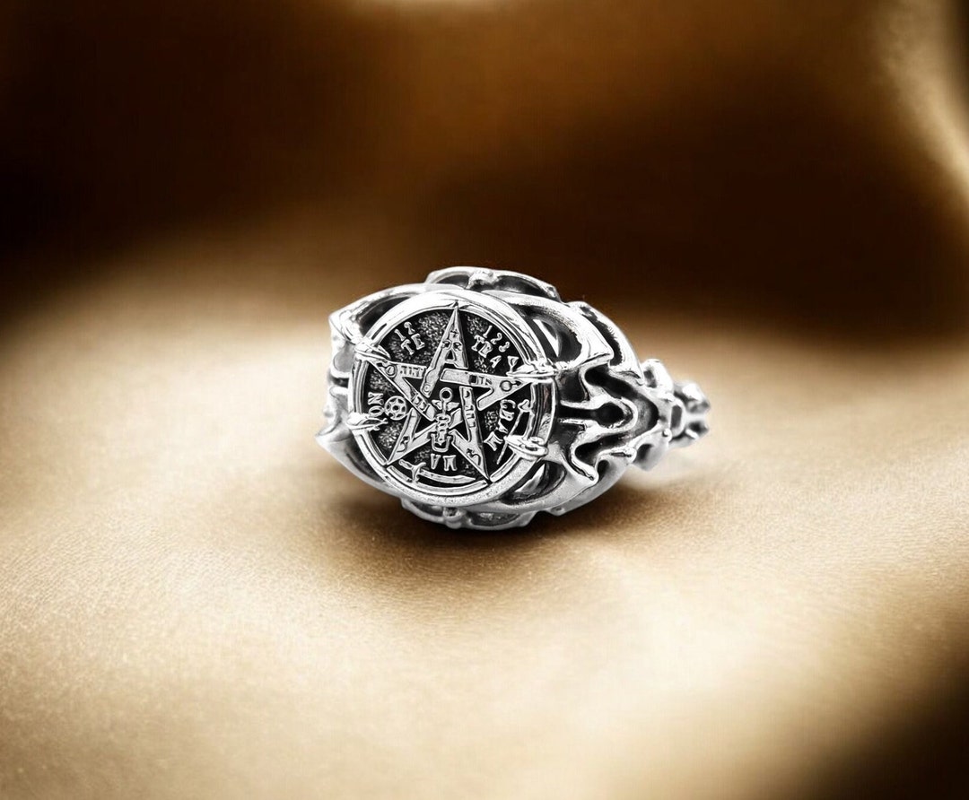 925 Sterling Silver Tetragramaton Ring for Women Pentagram of Solomon ...