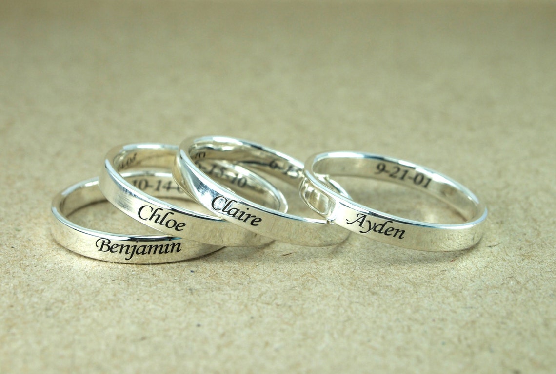 Custom Name Ring Band Ring Sterling Silver Personalized - Etsy