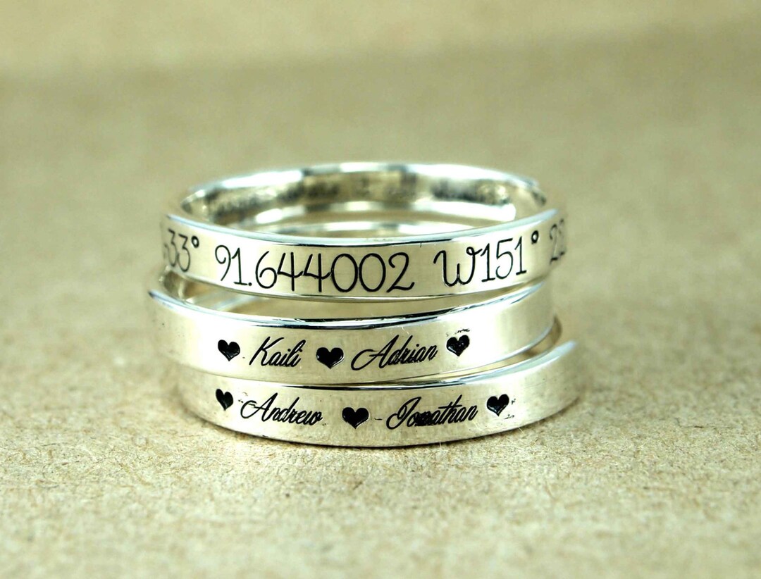 GPS COORDINATES Ring, Personalized Stacking Ring, Stackable Ring ...