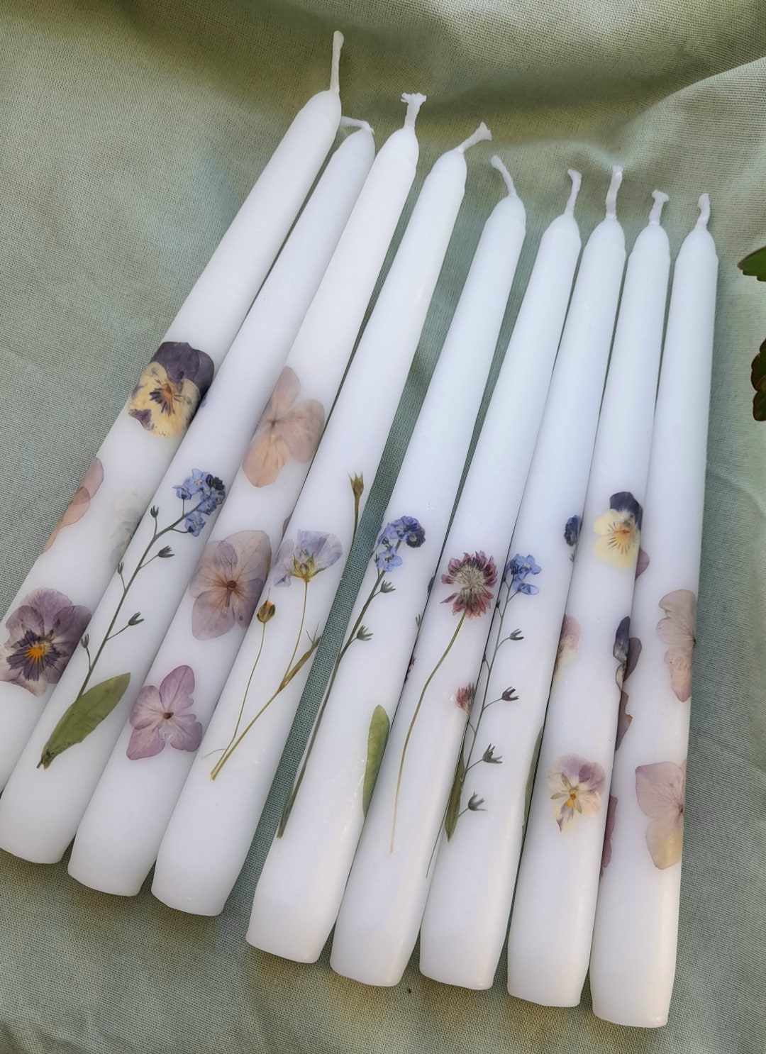 Pressed Flower Taper Dinner Candles Botanical Table Decor Hand ...