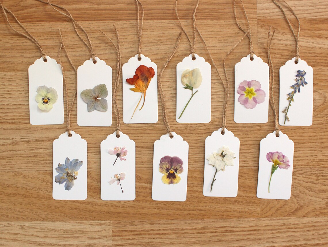 Real Pressed Flower Tags Wedding Favour Gift Tags | Etsy