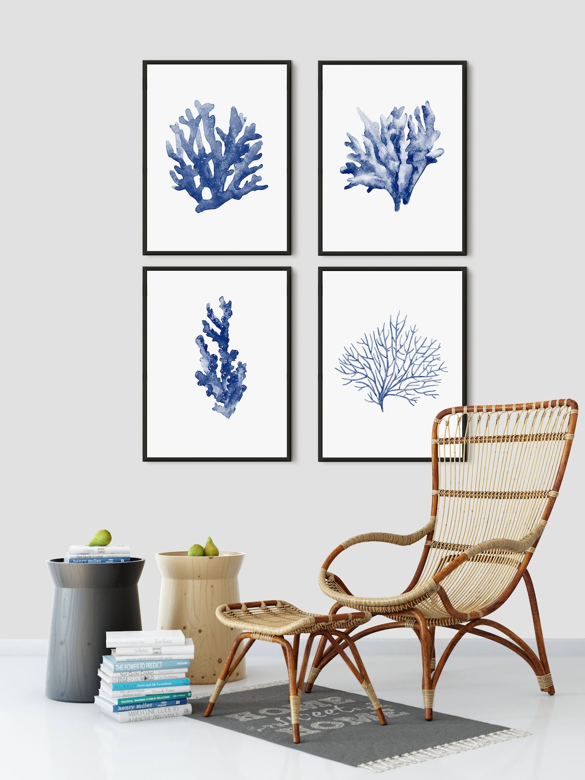 Coral Wall Art, Nautical Art, Coral Wall Decor, Blue Coral Poster, Sea ...