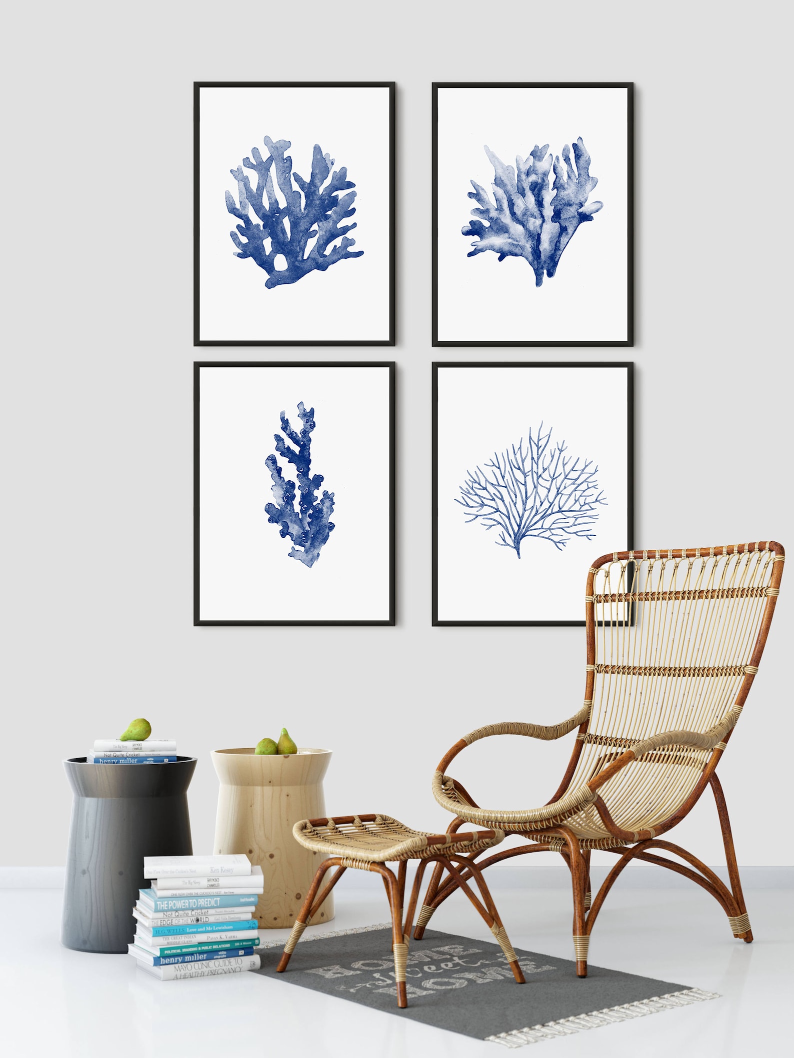 Coral Wall Art, Nautical Art, Coral Wall Decor, Blue Coral Poster, Sea ...