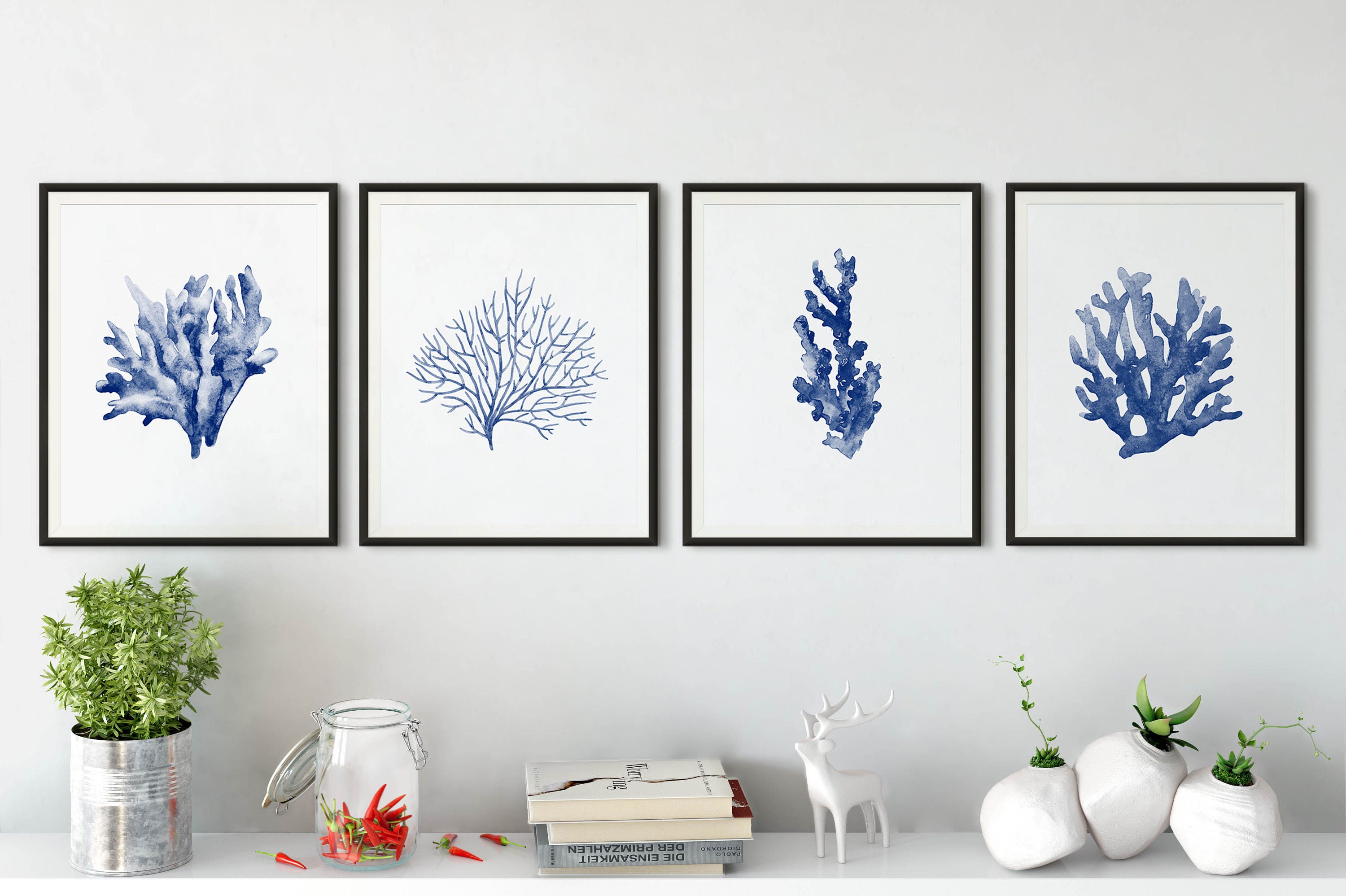 Coral Wall Art, Nautical Art, Coral Wall Decor, Blue Coral Poster, Sea ...