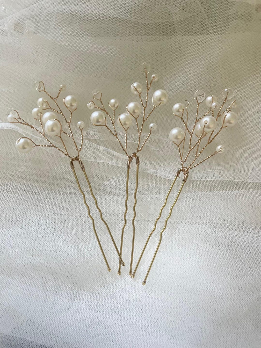 Gold Pearl Bridal Hair Pins: Wedding Headpiece Silver Hair Piece ...
