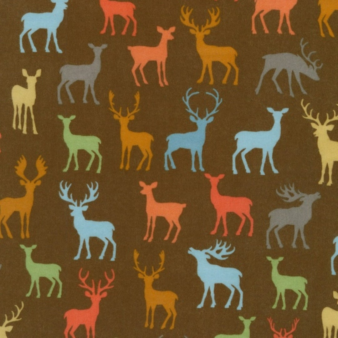 Multicolor Deer Silhouettes on Brown Flannel – Cozy Outdoors by Robert ...