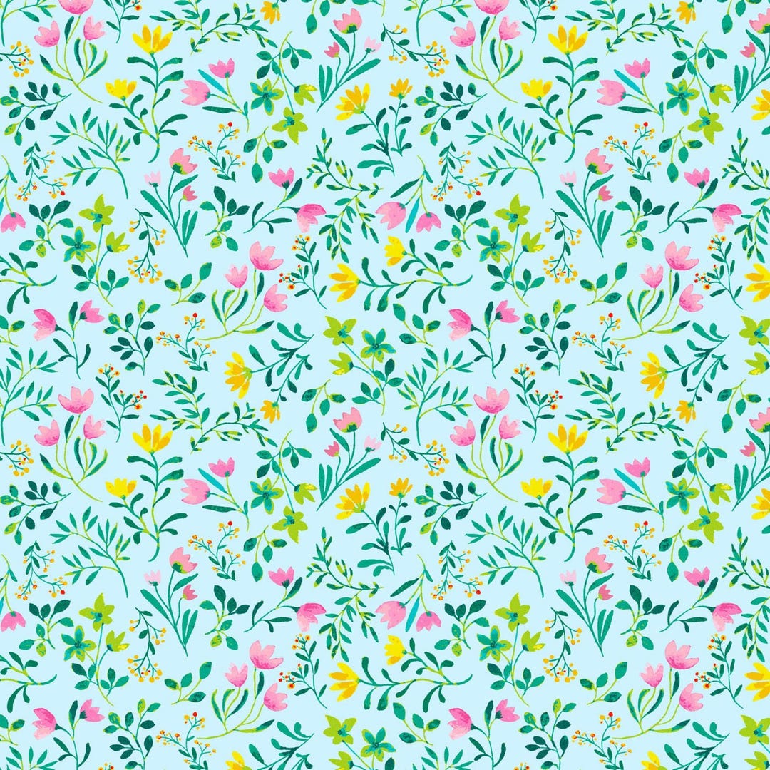 Wildflower Fabric – Ethereal Garden Collection | Petite Floral on Aqua ...