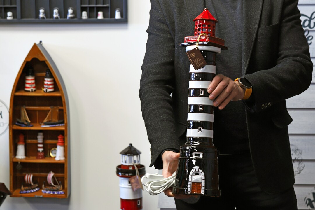 Ceramic Lighthouse Table Lamp, Nautical Klaipeda Lighthouse Bedside ...