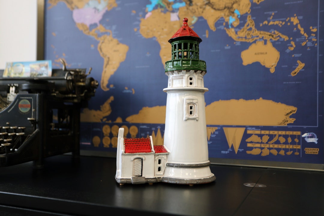 Umpqua River Handmade Ceramic Lighthouse Model, Miniature Candle Holder ...