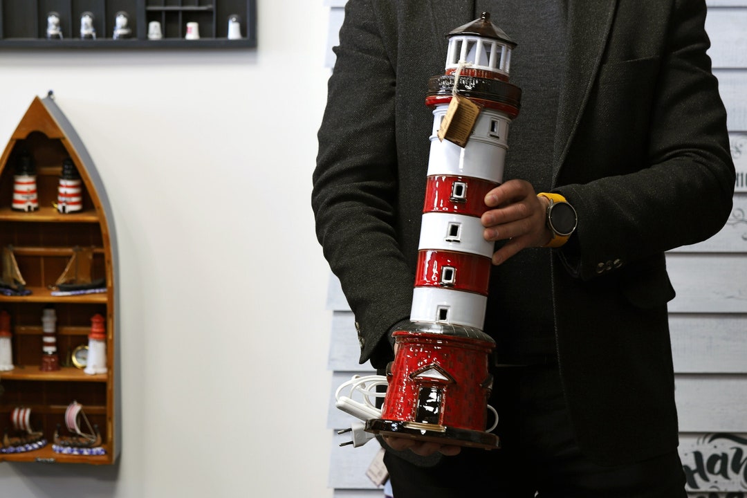 Ceramic Lighthouse Table Lamp, Nautical Nida Lighthouse Bedside Desk ...