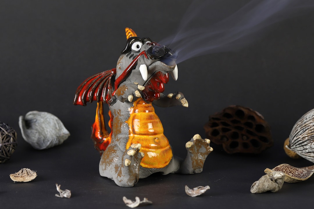 Dragon Incense Burner for Cones, Ceramic Dragon Figurine Incense Holder ...