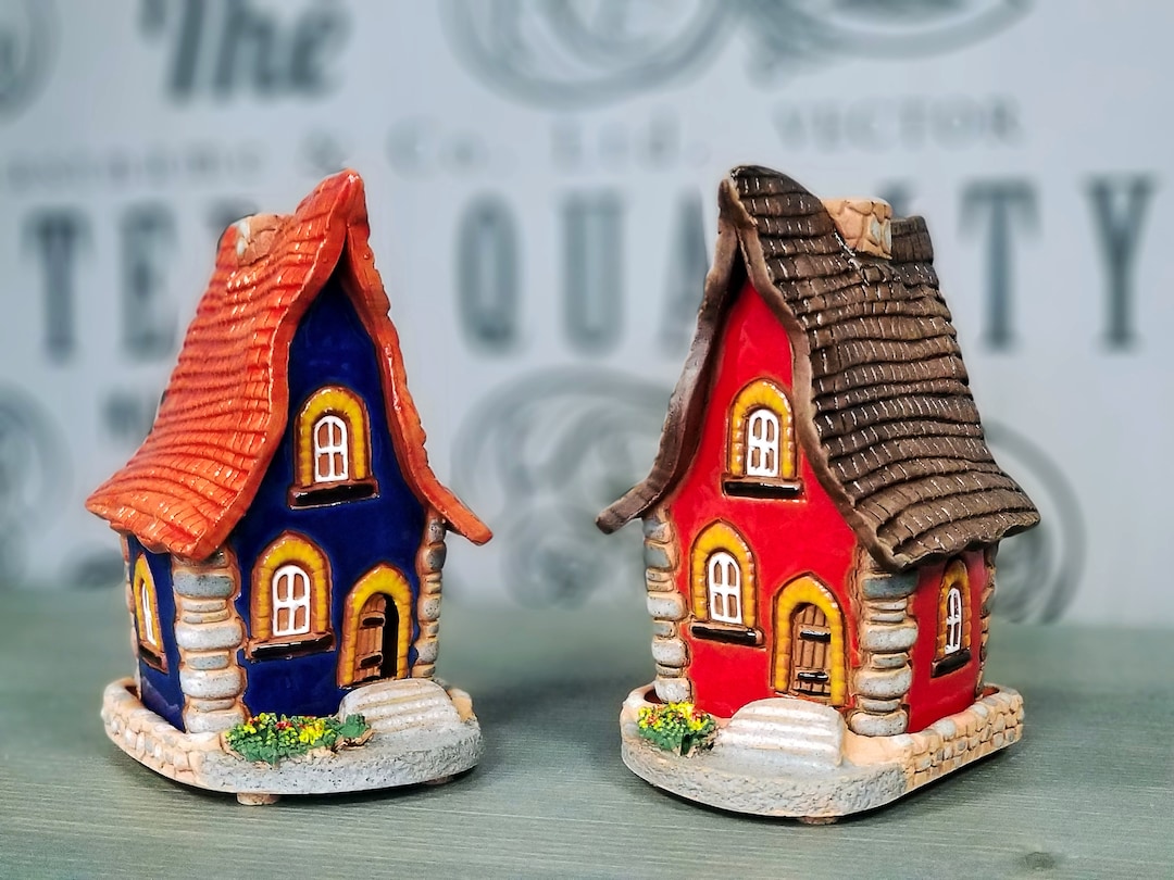 Two Ceramic Houses Incense Holders Set, Art Home Decor Item Small ...
