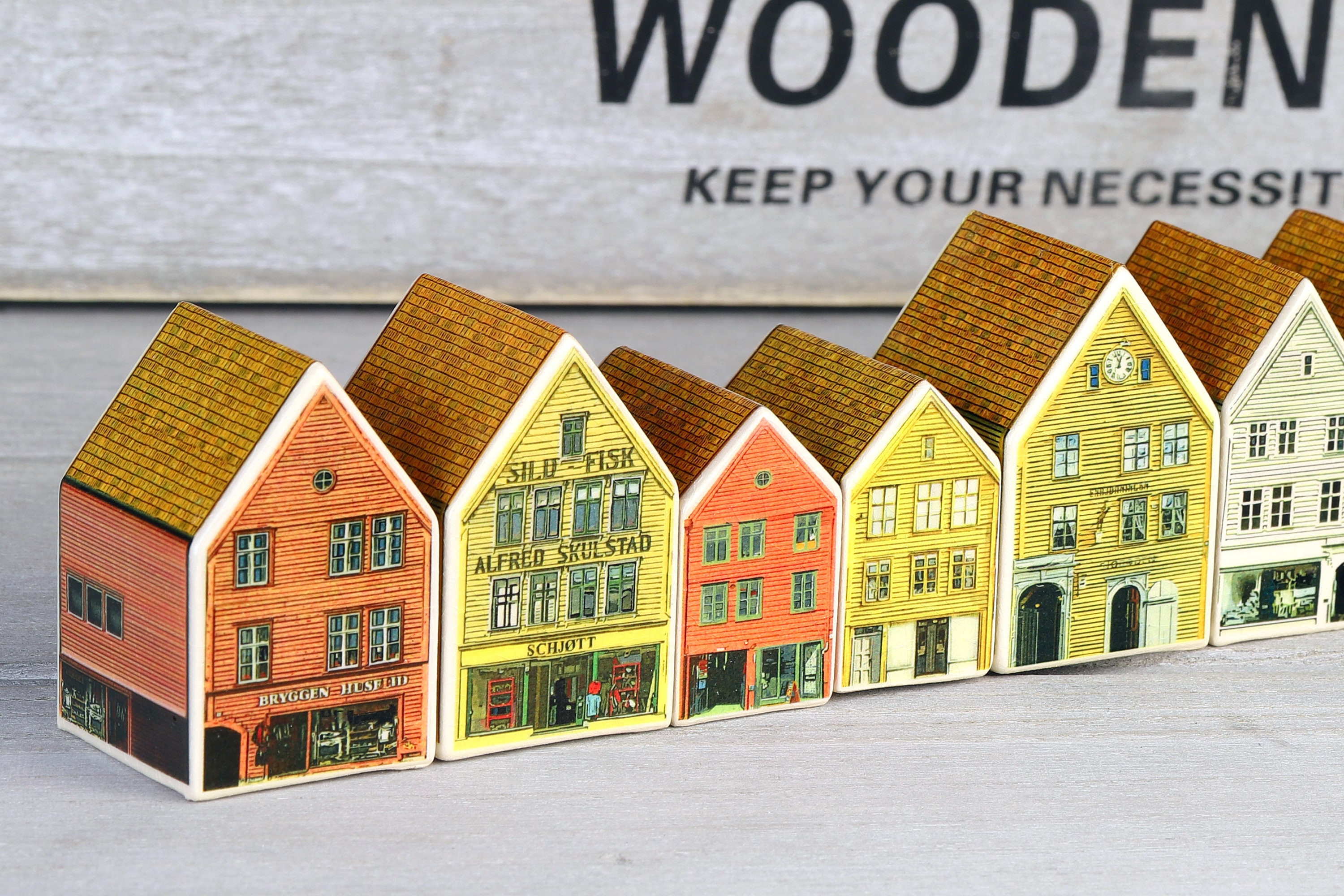 Bryggen Bergen Houses Set, Norwegian Gifts, Hand Decorated Ceramic ...