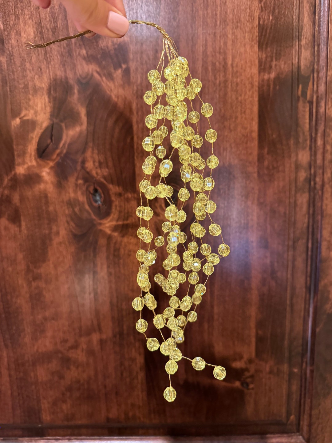 Hanging Green Beaded Branches on Gold Wire Clear Greentwisted Bead ...