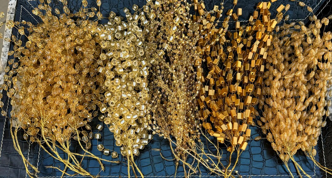 Golden Artificial Branches Hanging Beaded Branches Floral Arrangement ...